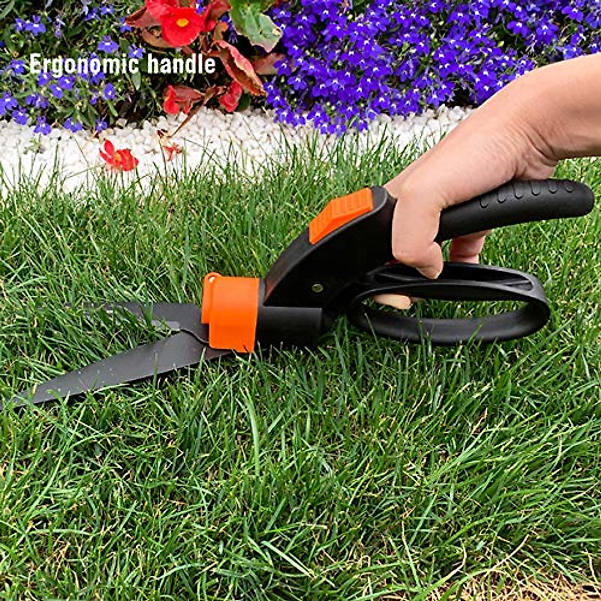 Edward Tools Swivel Hedge Shears with 360 Degree Rotation - Harden Stainless Steel Blade Lawn Scissors - Easy Edging - Ergo Grip Handle with Safety Lock