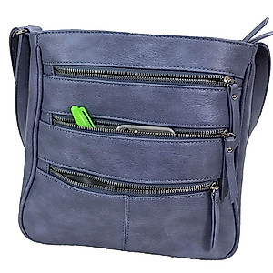 Zzfab Triple Zipper Locking Concealed Carry Crossbody Bag - CCW Concealed Carry Purse Blue