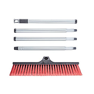 Push Broom Heavy-Duty Indoor Outdoor Floor Cleans Brush Bristles Adjustable Steel Handle Pole 55” Wide 16” Lightweight Scrub Sidewalk Driveway Yard Patio Garage Concrete Wood Stone Tile Wall