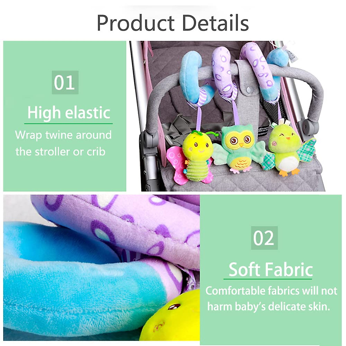 D-KINGCHY Baby Spiral Car Seat Toy wtih Hanging Plush Rattles, Baby Toys for Stroller Crib Mobile, Infant Toddlers Toys with Sound for 0-3 Years Old (Sky)