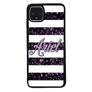 Purple Silver Glitter Bars Personalized Black Rubber Phone Case Compatible With Google Pixel 8 Pro, 8a, 8, 7a, 7, Pixel 7 Pro, 6a, 6 Pro, 6, 5, 4a 5G, 4a 4G, 4, 4 XL, 3a, 3a XL, 3, 3 XL, 2 XL, 2