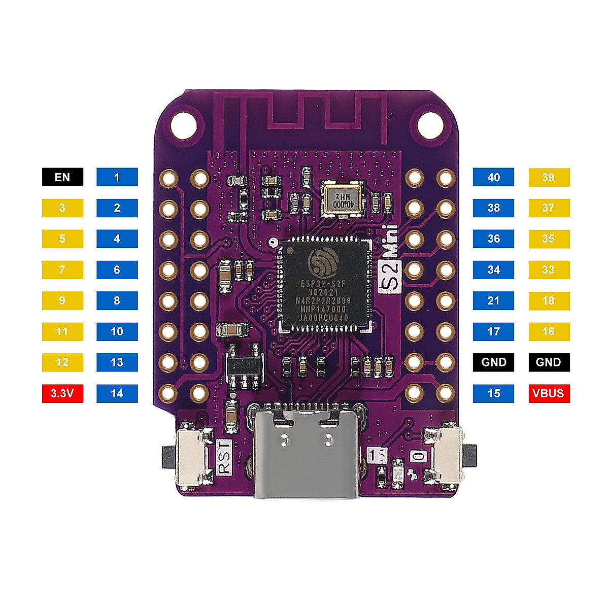 DIANN 2pcs ESP32 S2 Mini V1.0.0 WiFi IOT Board Based ESP32-S2FN4R2 ESP32-S2 4MB Flash 2MB PSRAM MicroPython Type-C USB
