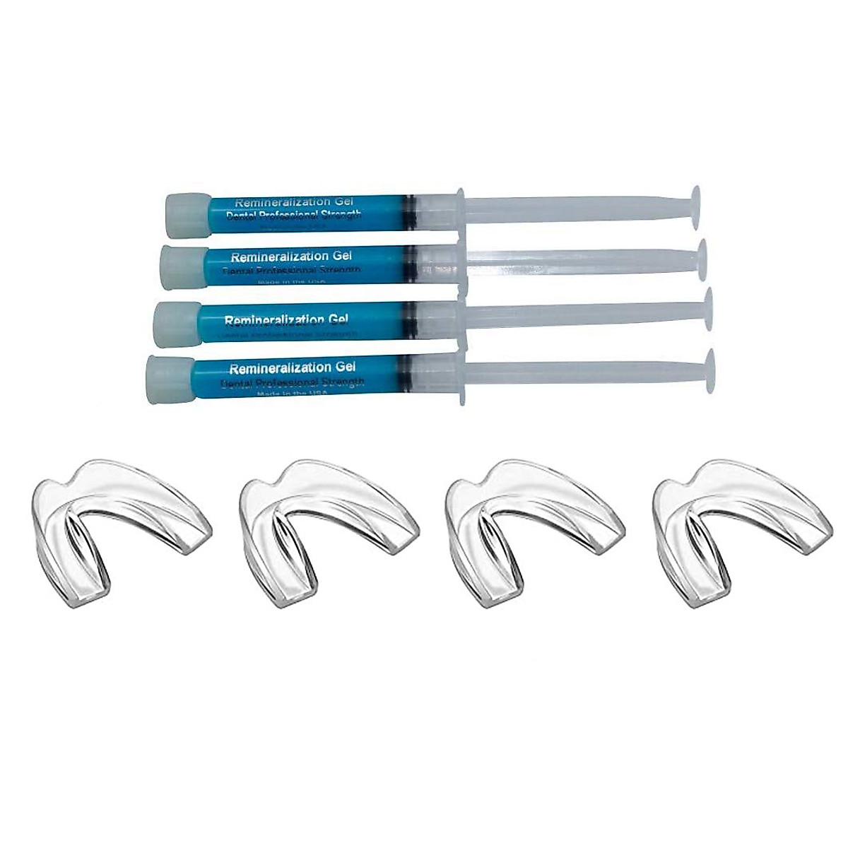 4 Syringes Remineralization Gel with 4 Custom Teeth Trays - Strengthens Teeth Enamel - Reduces Teeth Sensitivity - Remineralizes and Desensitizes Teeth - Great for After Teeth Whitening