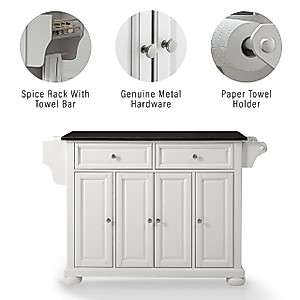 Crosley Furniture Alexandria Granite Top Rolling Kitchen Island Storage Cart, Microwave Stand, Spice Rack, White