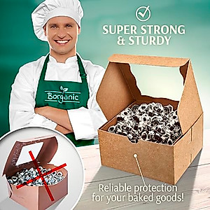 BORGANIC Cookie Boxes For Packaging - The Strongest 6x6x3 Cookie Boxes With Window [50 Pack] - Oil Resistant Cookie Boxes - Premium Bakery Boxes With Window - Cookie Boxes For Gift Giving
