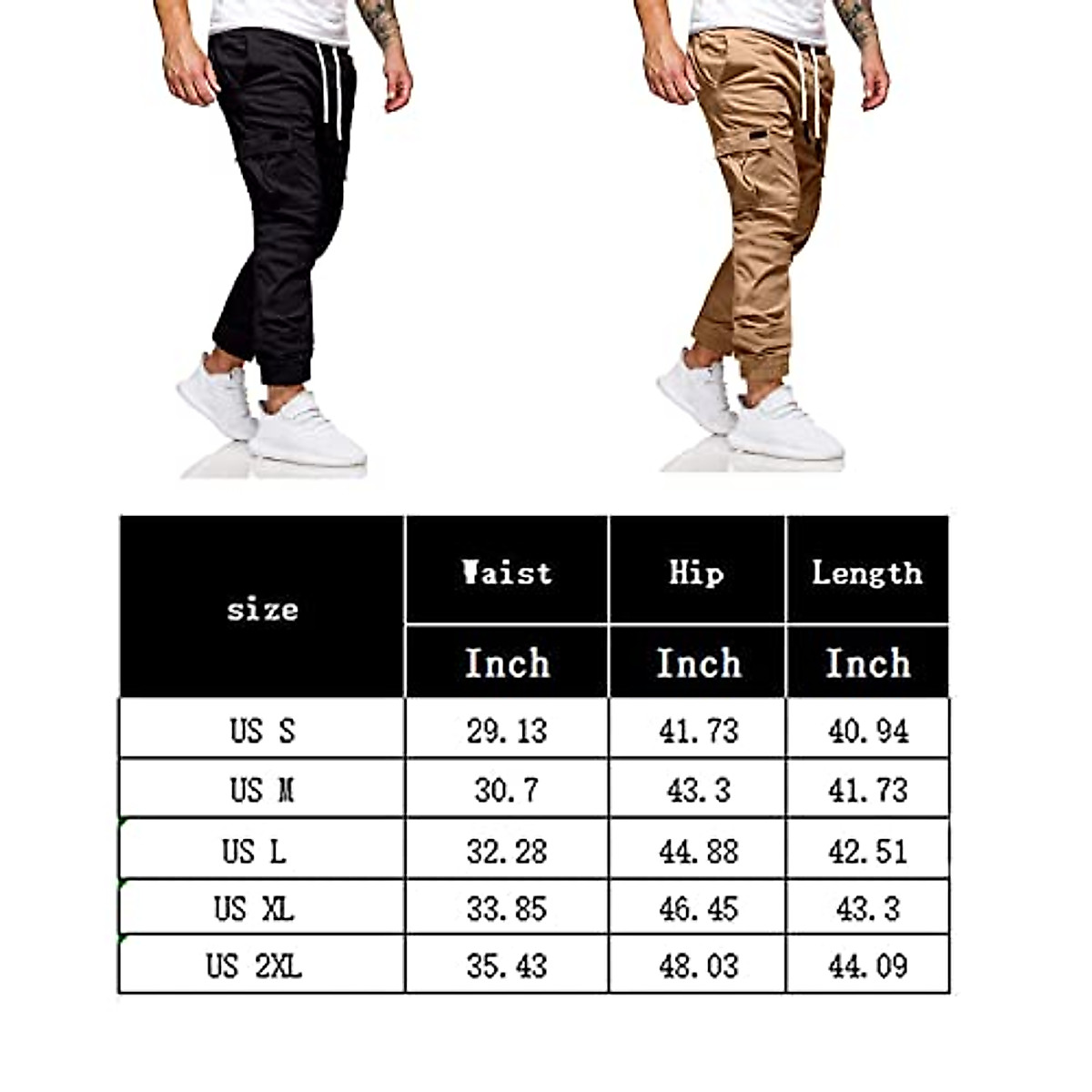 Uni Clau Mens Fashion Cargo Pants Athletic Joggers Pants Chino Trousers Sweatpants Khaki