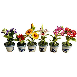 6 Miniatures Flower Garden Artificial Clay Pots Size s Scale 1:12