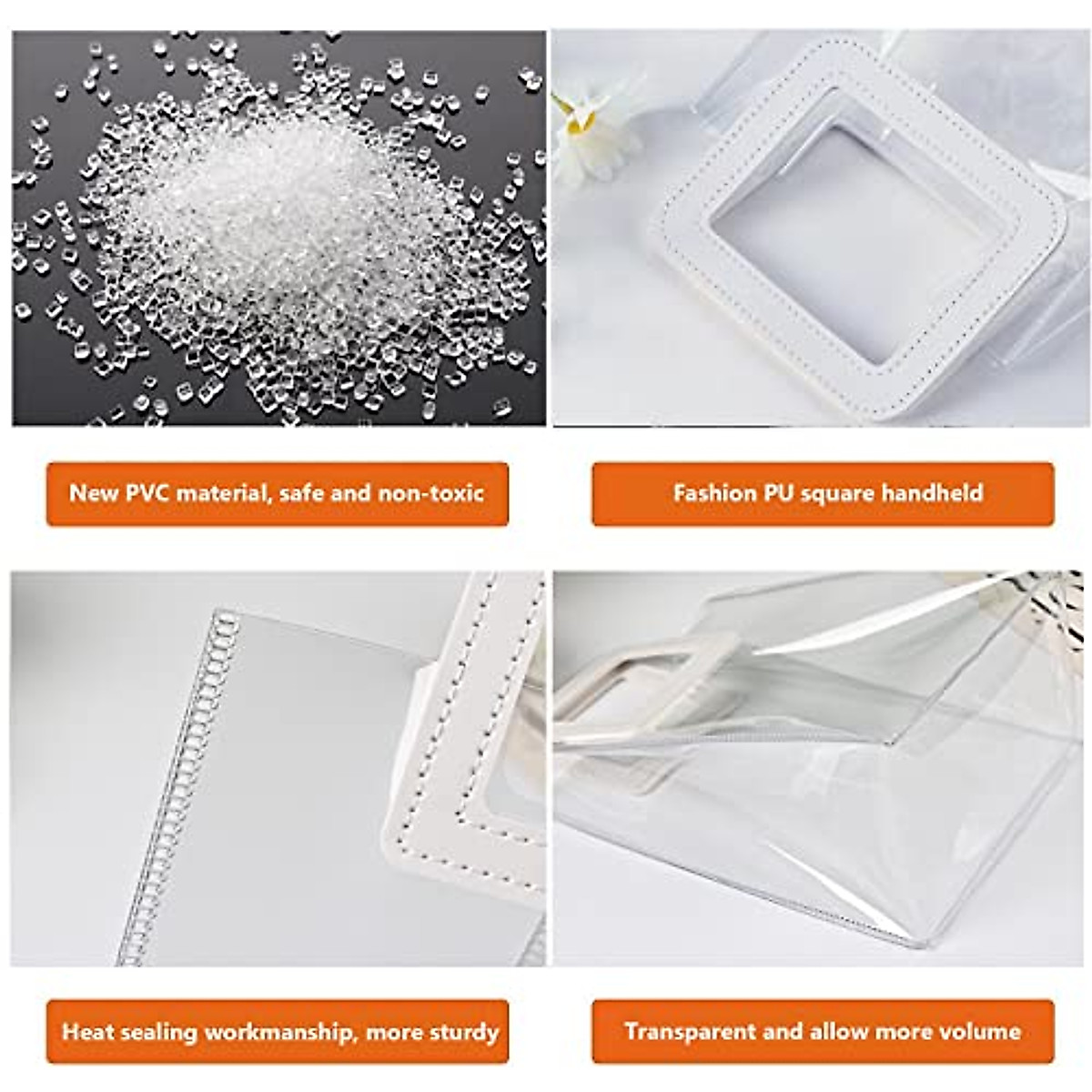 Fnuiddt 6 Pack Clear PVC Gift Bag with Handle, Transparent Plastic Gift Bag, Heavy Duty Reusable Gift Wrap Tote Bags Shopping Bags for Bridal Party Baby Shower Wedding Favor (7.08" x 4" x 7.87")