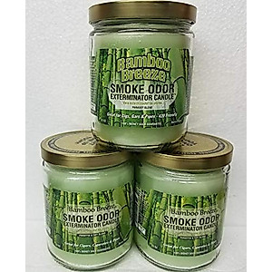 Smoke Odor Exterminator 13 oz Jar Candles Bamboo Breeze, (3) Set of Three Candles.
