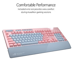 ASUS ROG Strix Flare Pnk (Cherry MX Brown) Limited Edition Mechanical Gaming Keyboard with Switches, Aura Sync RGB Lighting, Customizable Badge, USB Pass Through and Media CONTROLS (Renewed)