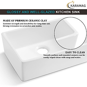 KARAMAG 24 Inch Farmhouse Kitchen Sink with Bottom Grid and Strainer, White Single Bowl Kitchen Sink Apron Front Ceramic Farm Sinks for Kitchens