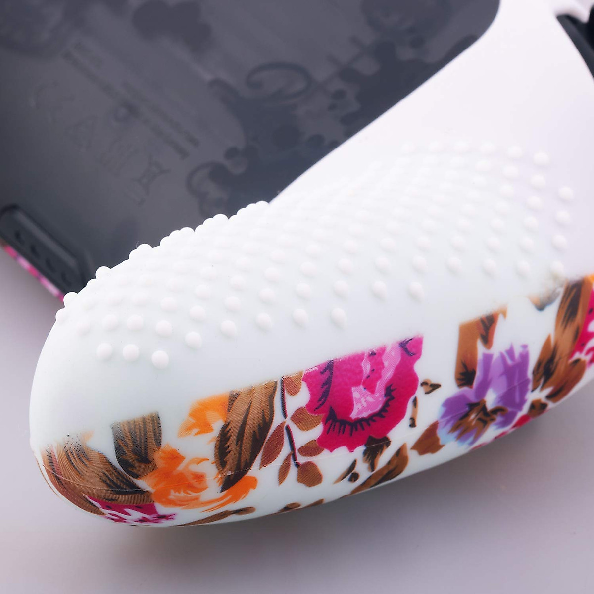 YoRHa Studded Silicone Transfer Print Cover Skin Case ONLY for Nitendo Official Switch Pro Controller x 1(Flowers) with Pro Thumb Grips x 8