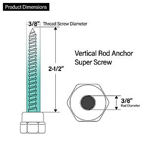 Sammys 8009925-25 Vertical Rod Anchor Super Screw with 3/8 in. Threaded Rod Fitting, 3/8 x 2-1/2'' Screw, for Wood (Pkg.=25) , Zinc