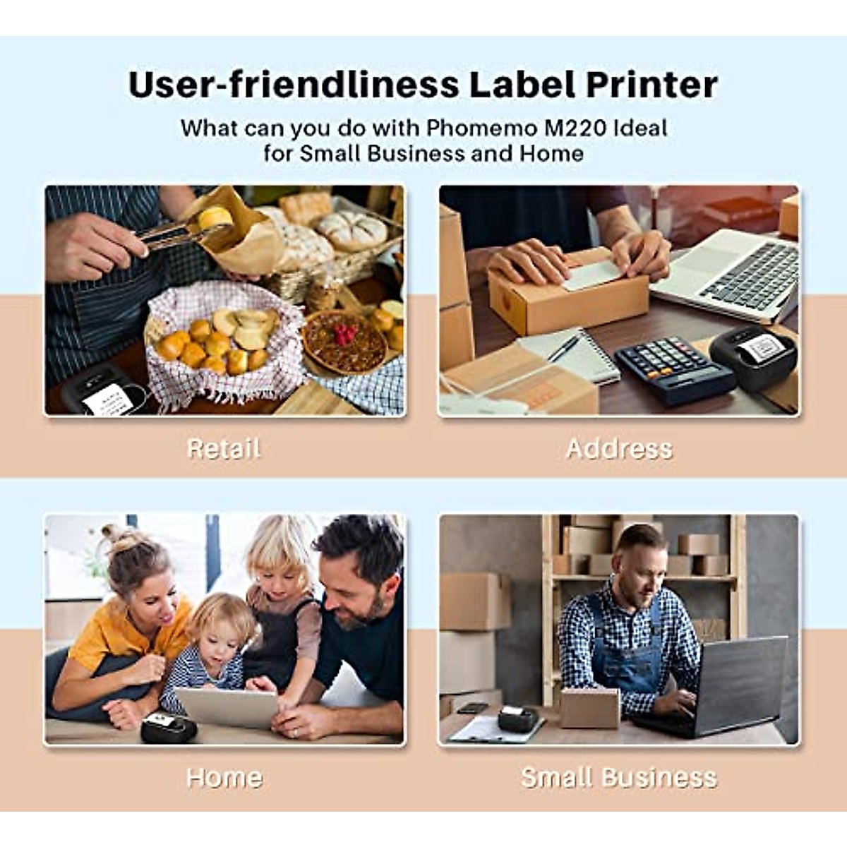 Phomemo M220 Label Maker, Bluetooth Label Printer, 3.14 Inch Portable Thermal Label Maker Machine for Barcode, Labeling, Organizing, Small Business, Compatible with iOS & Android, with 3 Label
