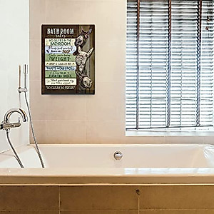 Funny Bathroom Decor Wall Art Donkey Bathroom Rules Wall Decor Rustic Farmhouse Bathroom Signs Canvas Painting Print Bathroom Pictures Decor Artwork Framed Bath Laundry Toilet Home Decoration 12"x16"