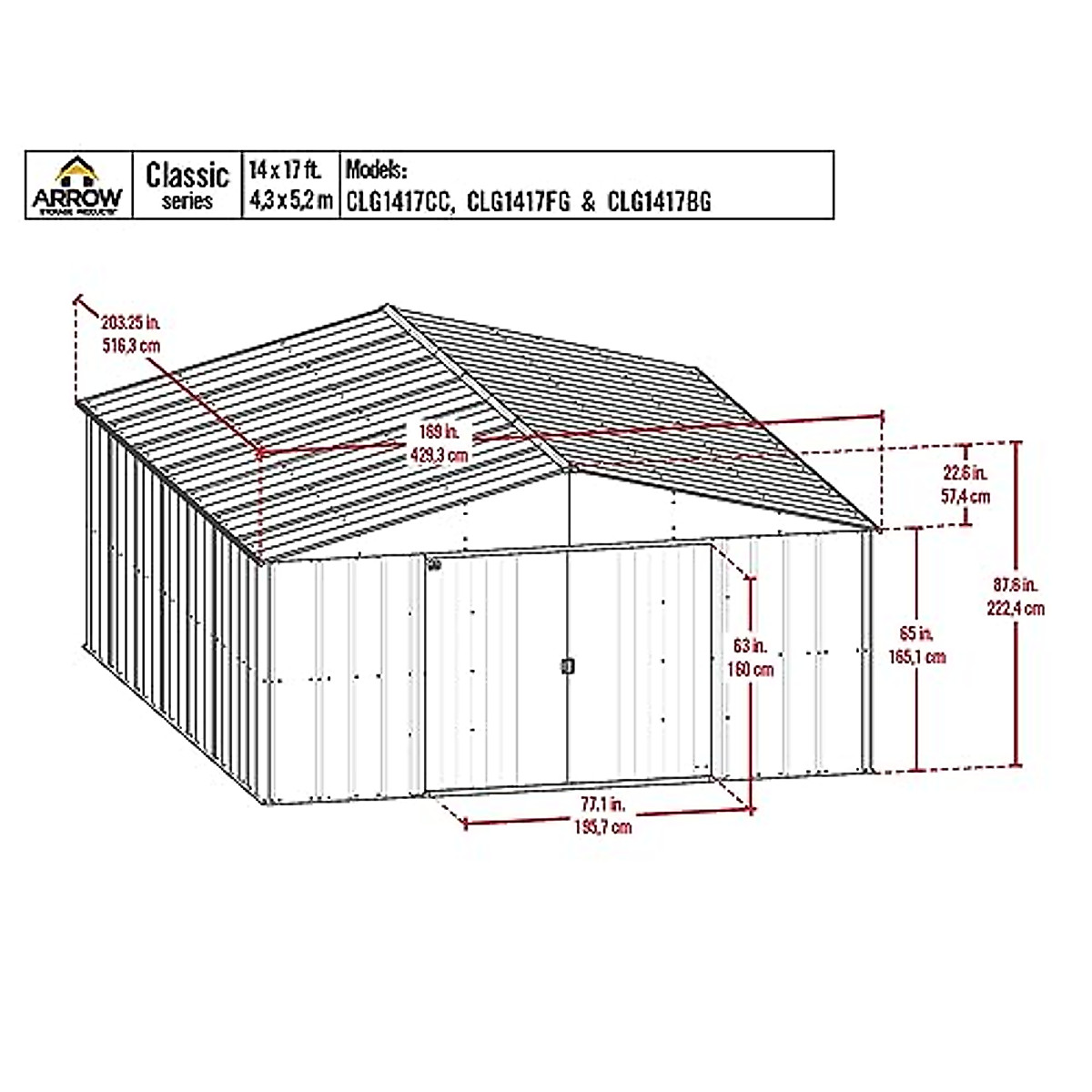 Arrow Classic Metal Shed, 14 x 17, Charcoal