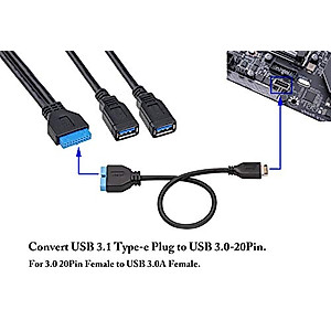 zdyCGTime USB 3.1 Front Panel Header to USB 3.0 20Pin Header Extension Cable for ASUS Motherboard 20cm Black (20p)