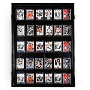 DECOMIL Graded Sports Card Display Case, Trading Baseball Card Display, Football Card Display, Basketball Card Display, Comic, Card Collection Display Cabinet, 3 Color, Solid Wood (Black)