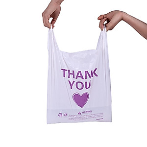 ysmile Thank You T Shirt Plastic Shopping Bag Rusable for Grocery Small Business Food To Go Bag with Handle 12x19 Inch 50 pcs - White