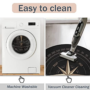 Compass Rose Round Area Rug, Artwork Black Non-Slip Circle Rug for Bedroom Living Room Outdoor Study Playing Floor Mat Carpet, 5.2' Diameter