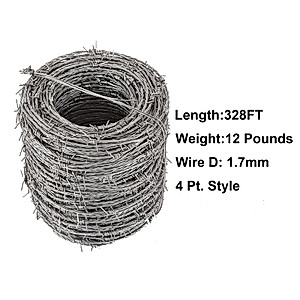 328FT (100m) Barbed Wire, 16 Gauge 4 Point Barbed Wire Fence