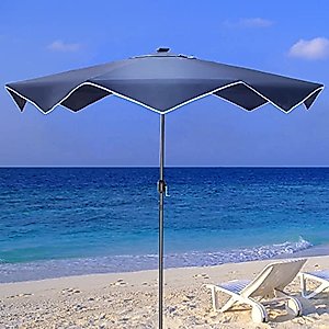 Sophia & William Patio Umbrella with 24 LED Lights Outdoor Umbrella with Corrugated Edge Easy Lift UV Protection 9ft Umbrella Auto-Tilt for 5 Pieces Patio Furniture Backyard Pool Garden, Navy