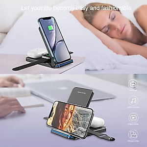 Wireless Charger, 3 in 1 15W Fast Charging Dock Stand for iPhone 14/13/12/11/Pro Max/XS/XR/X/8 Plus/8, Compatible with Apple Watch Series and AirPods 3/2/Pro with 18W Adapter（Black）