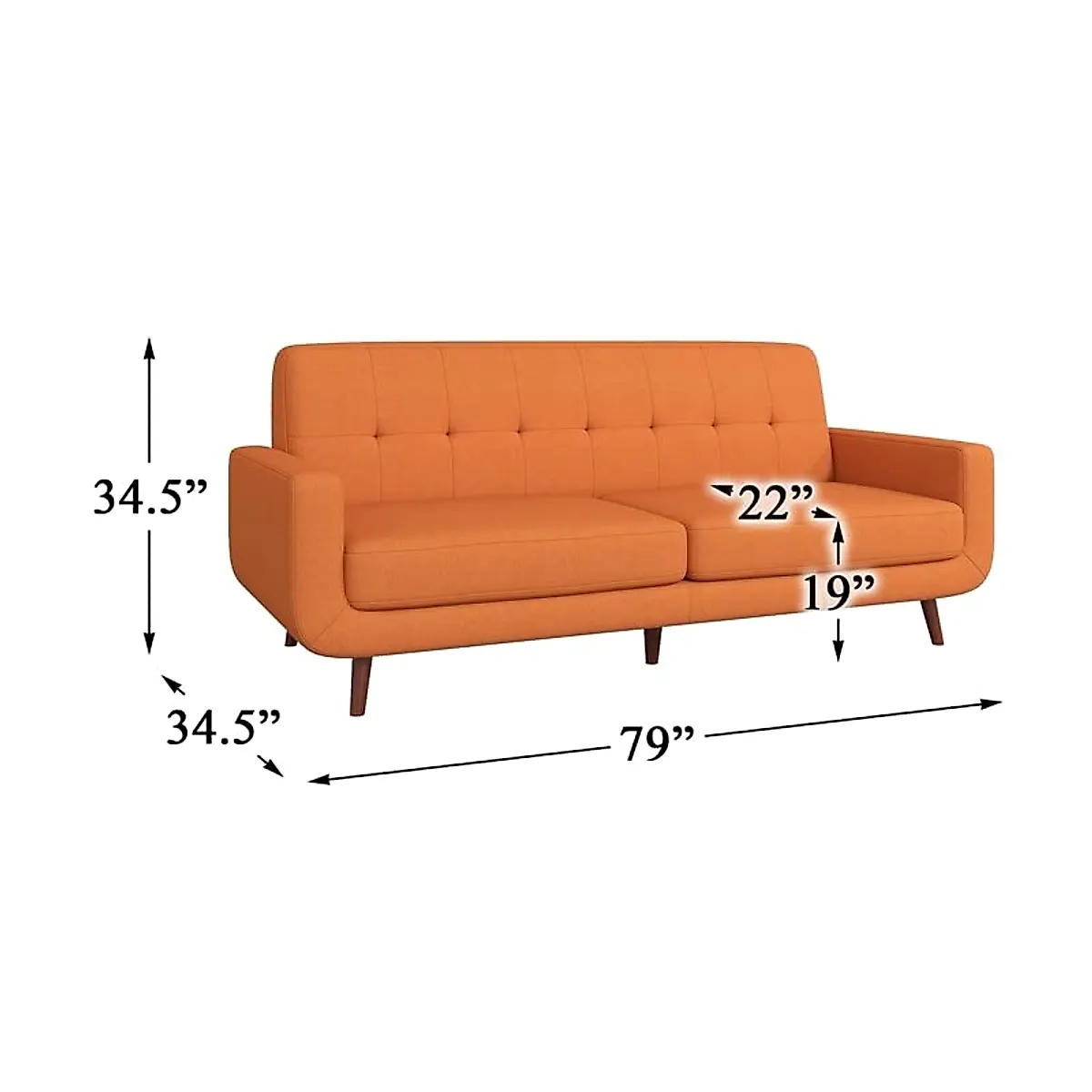 Lexicon Fitch 79" Mid-Century Polyester Fabric Sofa with Tufted Detail in Orange