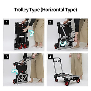 Transform Hand Truck by ROTIHOMESYS, Folding Portable Flatbed Hand Cart Trolley, Utility Dolly Cart, Foldable for Easy Storage and Low Noise Swivel Wheels with 330lb Weight Capacity (Black)