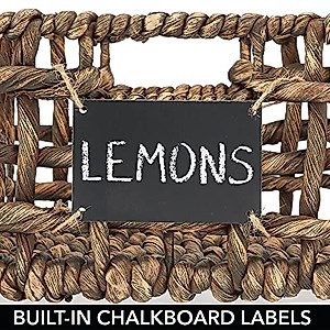mDesign Water Hyacinth Open Weave Household Basket with Built-in Chalkboard Label for Storage in Bedroom, Bathroom, Office - Hold Clothes, Blankets, Linens, Accessories - 6 Pack - Brown Wash