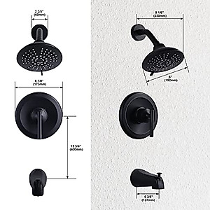 WOWOW Matte Black Shower Faucet Set with Tub Spout and 6-Inch Rain Shower Head, Brass Shower System Single Handle Tub and Shower Trim Kit (Valve Included)