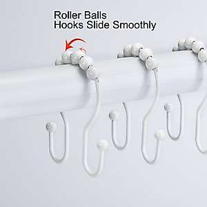 Goowin Shower Curtain Hooks, 12 Pcs Shower Curtain Rings, Stainless Steel Shower Curtain Hooks Rings Rust Proof, Smooth Sliding Anti-Drop Double Shower Hooks for Shower Curtain, Rods (White)