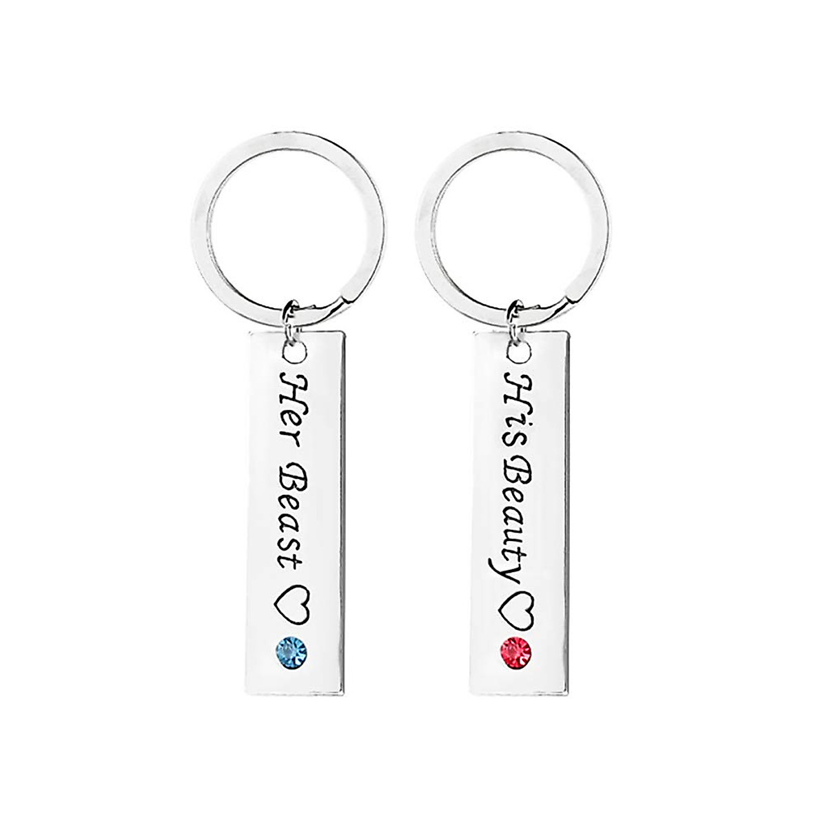 Floralby 1 Pair Her Beast/His Beauty Rectangle Key Ring Keychain Couple Bag Pendant Car Key Decor