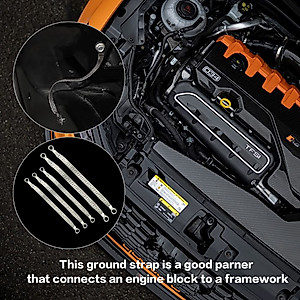 Universal Flat Braided Copper Ground Strap,Professional Vehicle Grounding Cable Straps with Terminals Plugs,Tinplate Silver Color Automotive Engine Copper Ground Strap for Most Cars