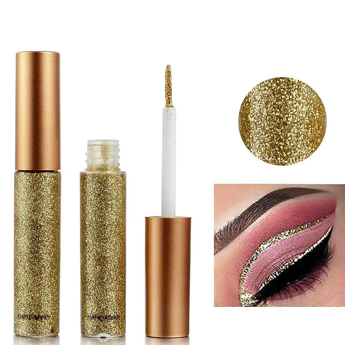 Hacaus 2PCS Liquid Eyeliner Glitter Liquid Eyeliner Metallic Shimmer Eyeshadow, Long Lasting Waterproof Makeup Eyeliner Color Silver Gold