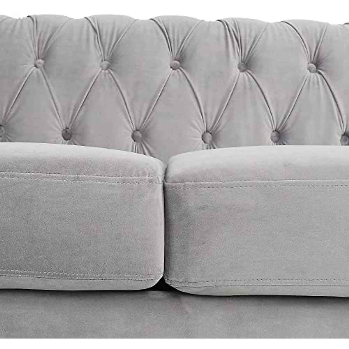 Chesterfield Sofa, Modern Tufted Velvet Couch 3 Seater with Scroll Arms and Nailhead for Living Room, Bedroom, Office, Apartment (Grey)