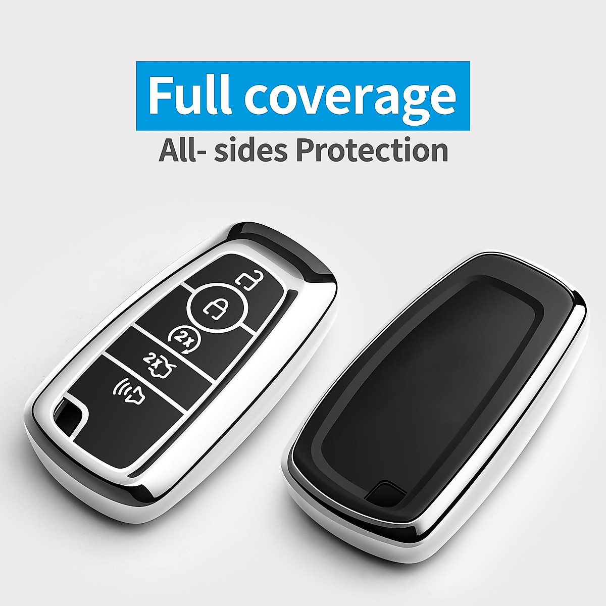 Tukellen for Ford Key Fob Cover Premium Soft Full Protection Key Case Shell Compatible with Ford Explorer Mustang Fusion Escape F150 F250 F350 F450 F550 Edge(Silver)