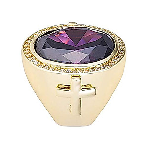 HKN1682 Designs Purple Amethyst Cubic Zirconia 14k Gold Plated Bishop Cross Ring (10)