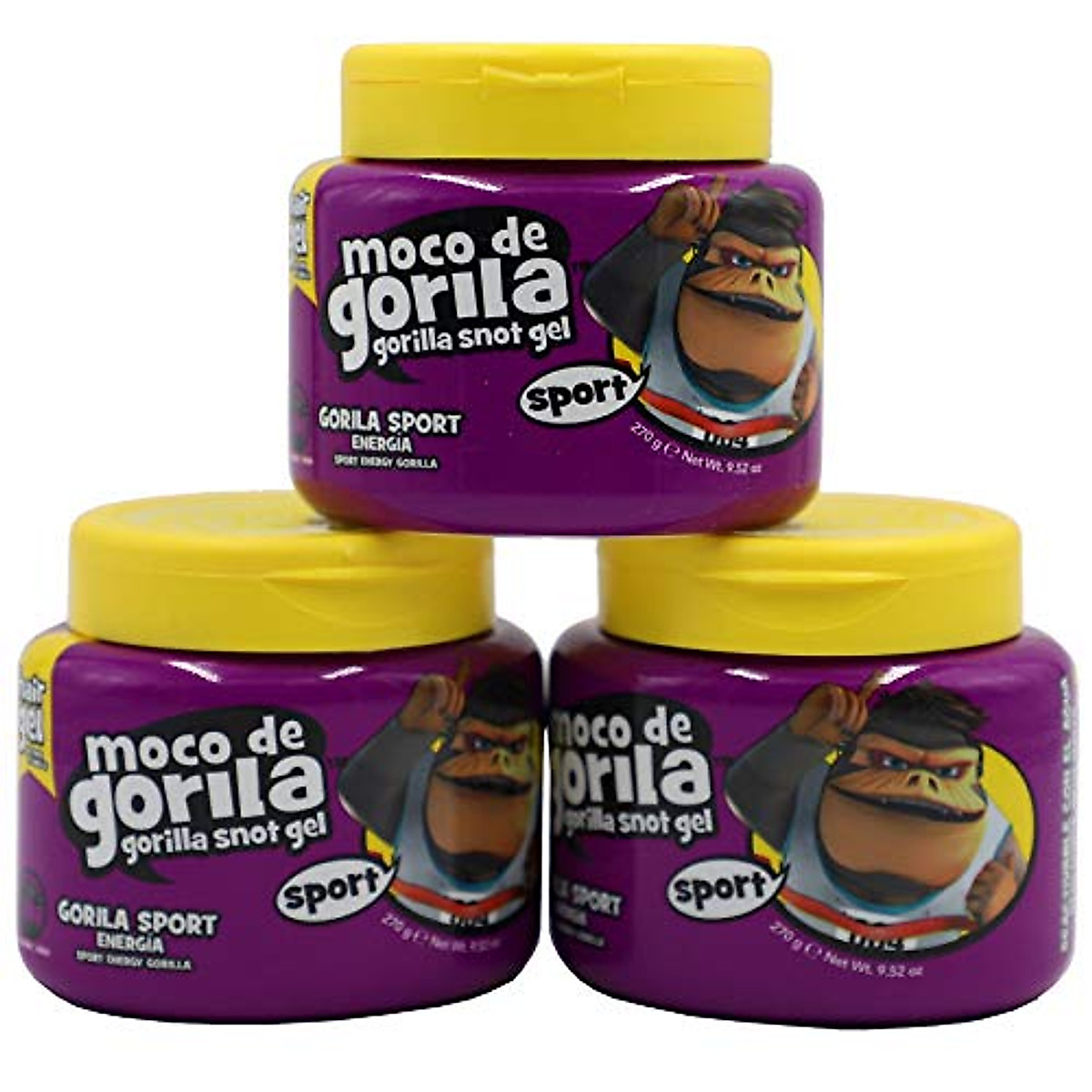 Moco de Gorila Gorilla Snot Gel Sport Energy Hair Styling Hair Gel, Reactivatable with water, Long-lasting Hold, 3-Pack of 9.52 Oz Each, 3 Jars