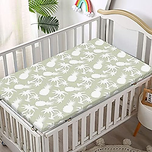 Pineapple Themed Fitted Crib Sheet,Standard Crib Mattress Fitted Sheet Soft & Stretchy Fitted Crib Sheet-Great for Boy or Girl Room or Nursery,28“ x52“,Eggshell White