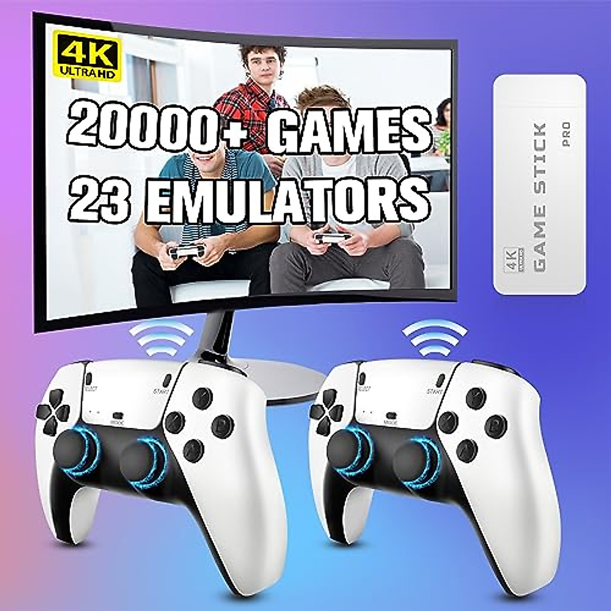 Retro Game Console, 64G Nostalgic Stick Game, 4K HDMI Output Plug and Play Classic Video Game Stick Built in 20000+ Games,Wireless Retro Game TV Stick with 23 Emulators,Dual 2.4G Wireless Controllers