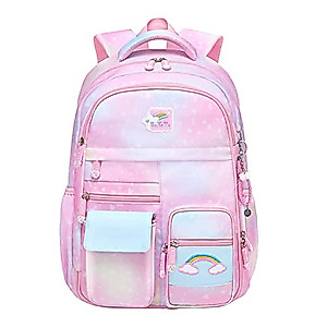 BYXEPA Girls Backpack, School Backpacks 16 * 11.5 * 7.5in for Girls, Cute Book Bag with Compartments for Girl Kid Students Elementary School, Pink