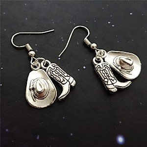 Western Country Cowboy Hat Earrings, Boot and Hat Charm, Farm Lover, Original Jewelry