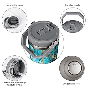 30 Oz Tumbler with Handle And Straw, Turquoise Blue Gold Marble Leakproof Stainless Steel Water Bottle for Hot & Cold Drinks 24 Hours, Car Cup Holder Friendly, Travel Mug for Home, Office, Gym