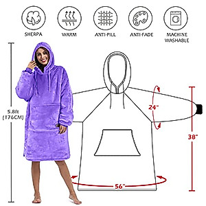 Tirrinia Hoodie Blanket, Wearable Sherpa Blankets, Sweatshirt Dress Cozy Soft Warm Plush Hooded Blanket Gift for Adults Junior Women and Men