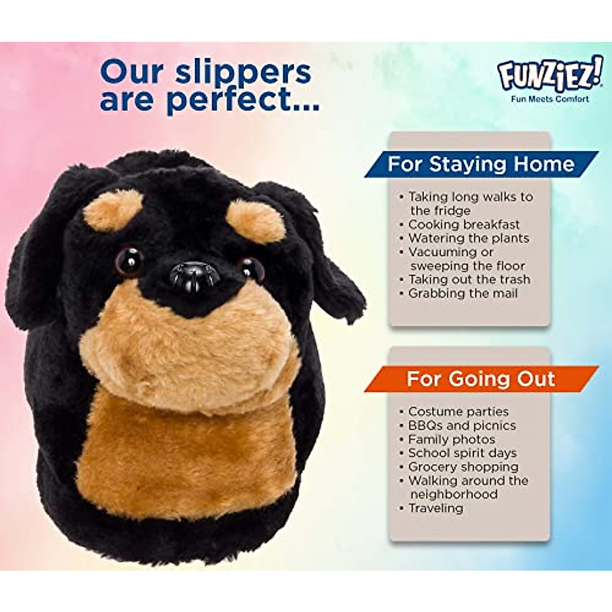 Funziez! Rottweiler Dog Slippers - Animal Slippers Novelty Costume (Black/Tan, Medium)