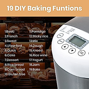 Sybo BM8501 Pro Bread Machine, 2 LB 19-in-1 Programmable XL Bread Maker Nonstick Pan & Digital Touch Panel, 3 Loaf Sizes 3 Crust Colors, Reserve & Keep Warm Set