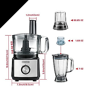 Kognita Blender and Food Processor Combo, 500W 8 in 1 Smart Kitchen Blender with 2 Speeds, 4 Stainless Steel Blades, Dough Blade and Emulsifying Disc for Chopping,Kneading,Shredding and Slicing - 6-Cup Bowl,Silver
