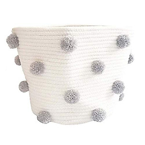 WSZJJ Hand Woven Ball Cotton Rope Desptop Dirty Clothes Laundry Storage Basket Bedroom Toys Snack Magazine Sundries Storage Baskets (Color : Grey)