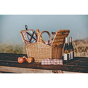 PICNIC TIME Piccadilly Picnic Basket - Romantic Picnic Basket for 2 with Picnic Set, (Red & White Plaid Pattern)